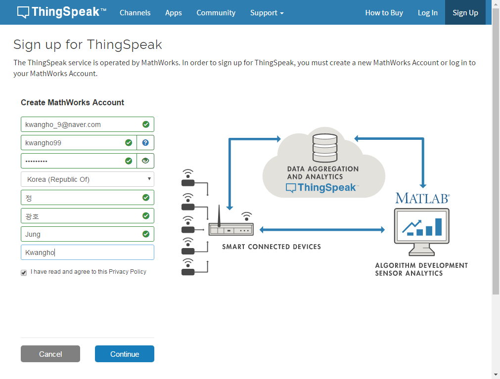 ThingSpeak 가입하기