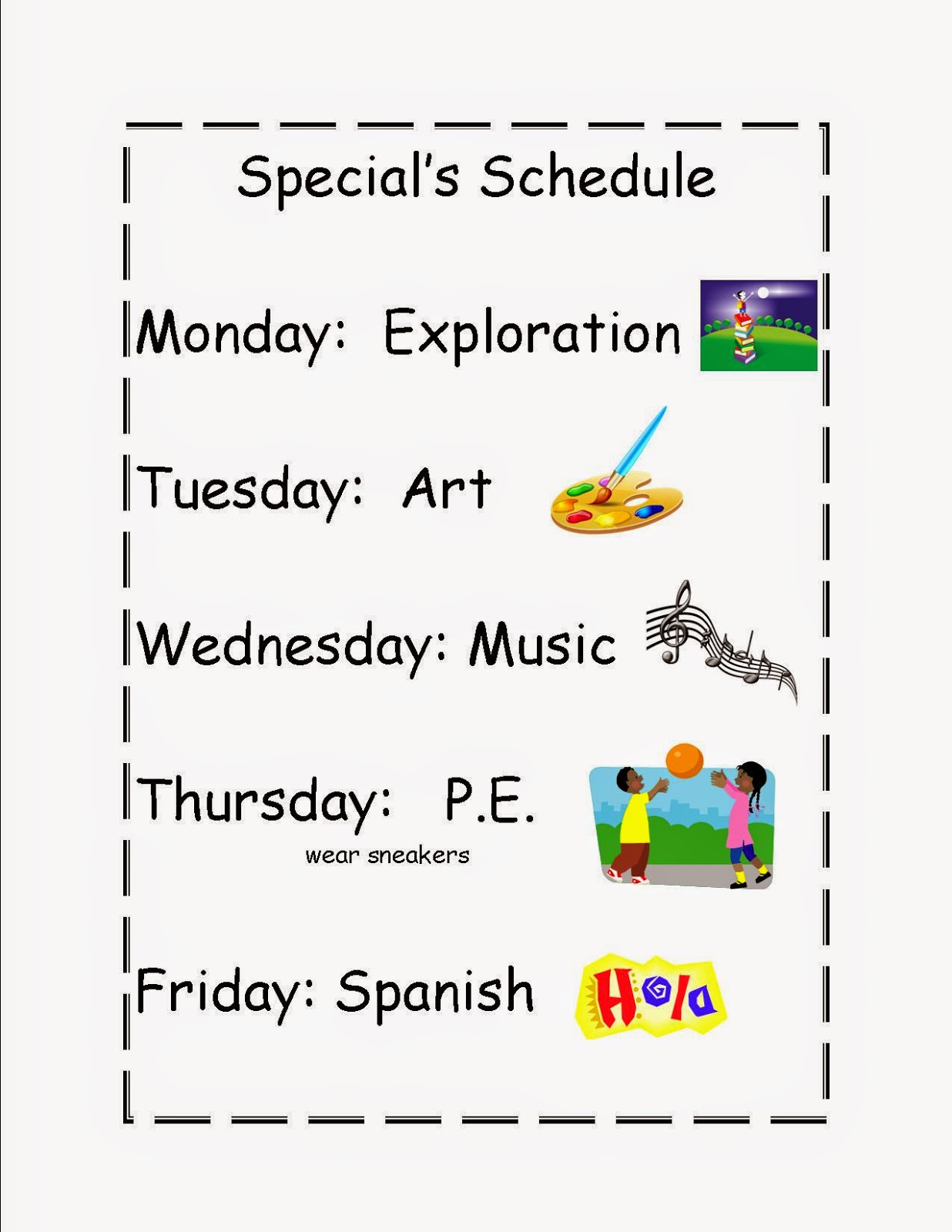 Mrs. Chern's 1st Grade News...: New specials schedule when we track in