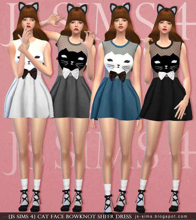 [JS SIMS 4] Cat Face Bowknot Sheer Dress－JS SIMS｜痞客邦