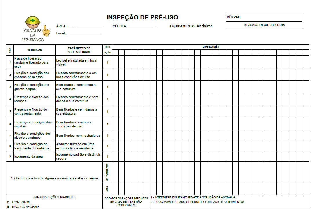 Blogguer de Segurança do trabalho: Check list Andaime