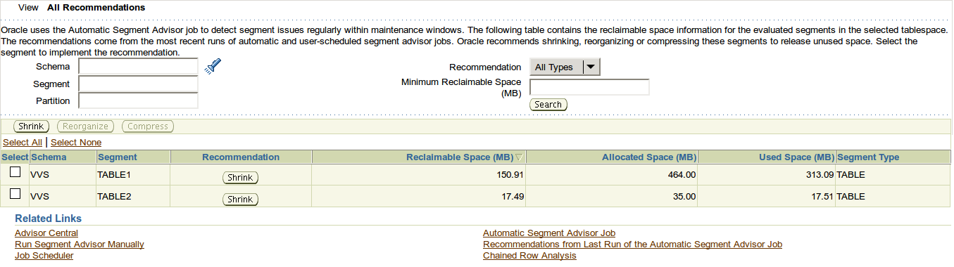 How to Find table Fragmented & reuse the space in Oracle