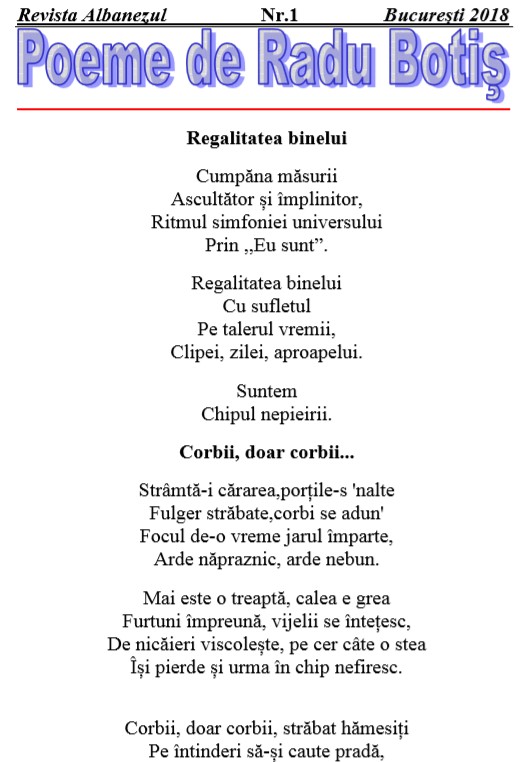 BEN TODICA: Radu Botis in revista ALBANEZUL