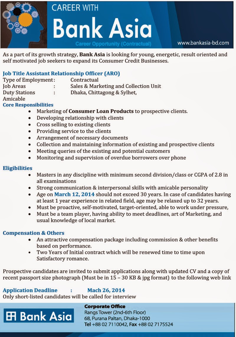 Find Jobs. Career Information in Bangladesh: Bank Asia Assistant ...