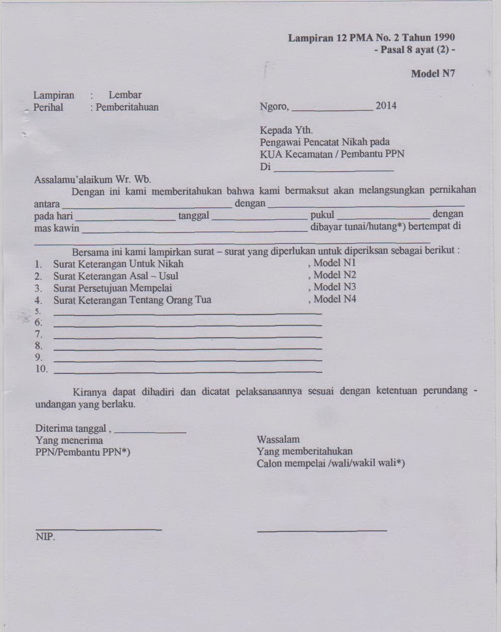 KUA Ngoro: BLANGKO PERSYARATAN PENDAFTARAN NIKAH