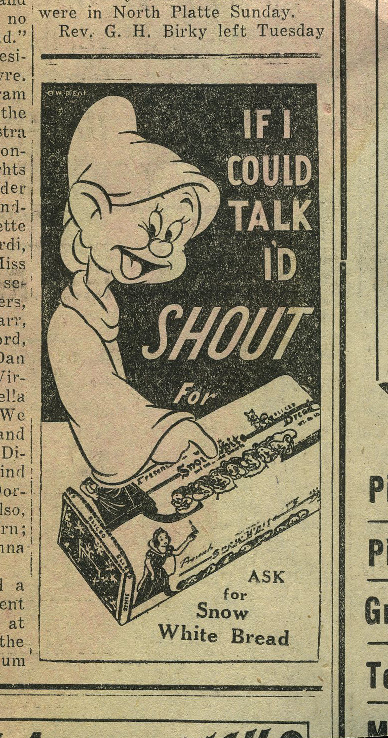 Filmic Light - Snow White Archive: 1939 'Snow White Bread' Newspaper Ads