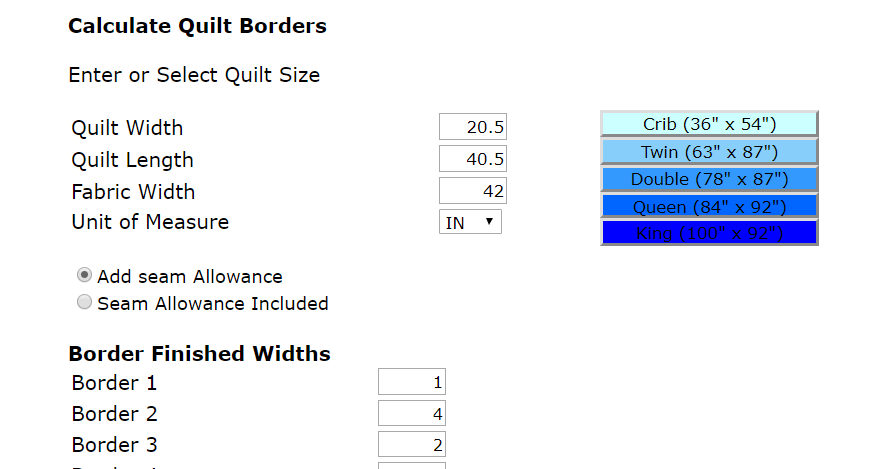 Quilt Border Calculator