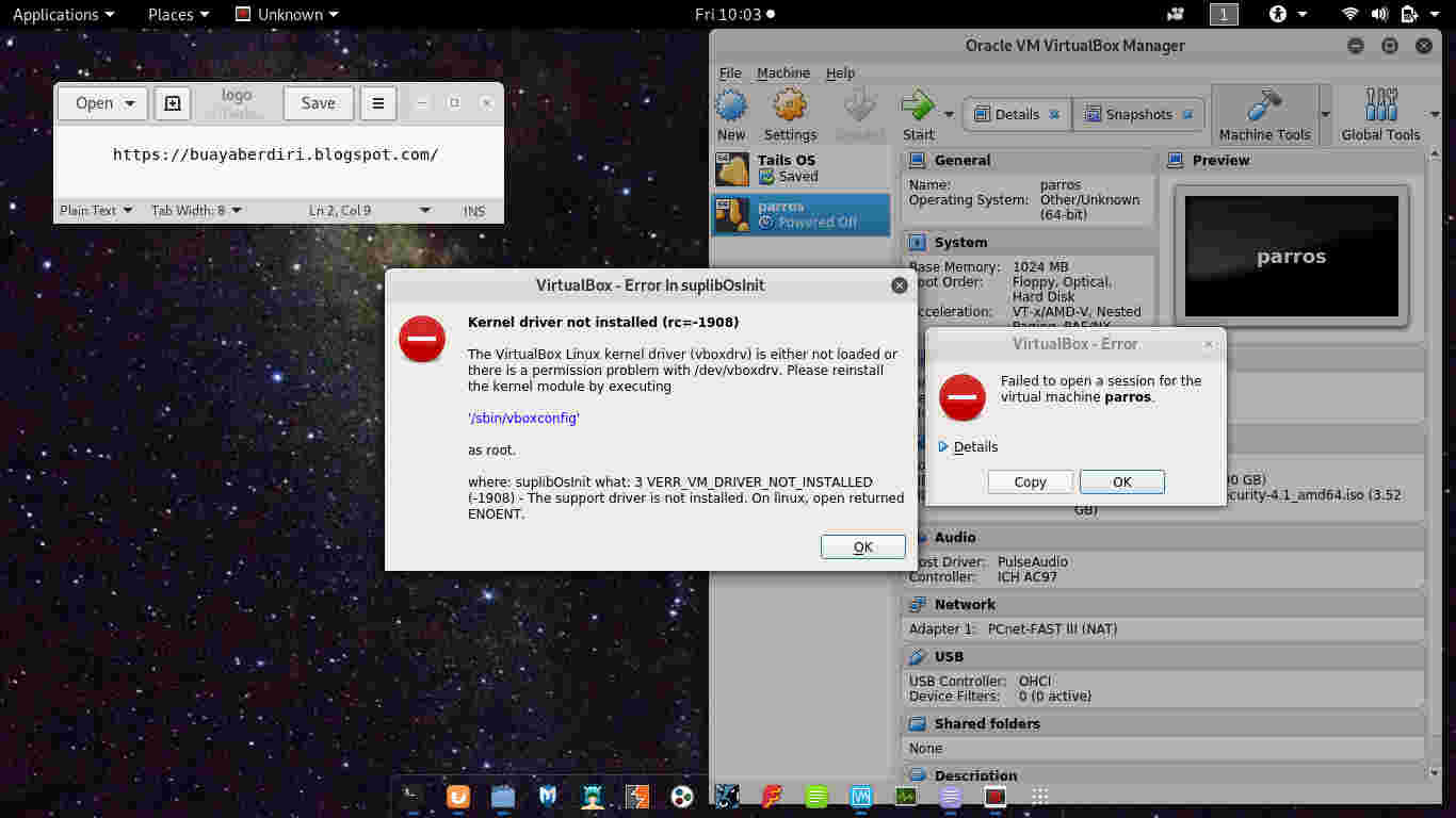 Mengatasi Error Virtualbox Kernel Driver Not Installed Rc 1908 Not Execute Sbin Vboxconfig