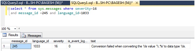 Microsoft Business Intelligence: Error Severity in SQL in sql server
