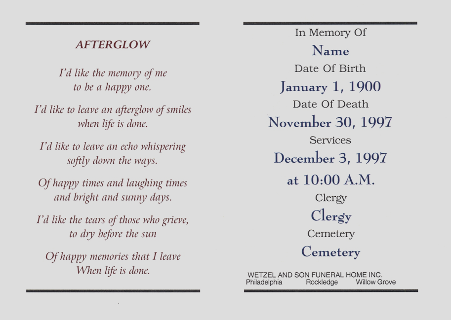 Deceased Information Card