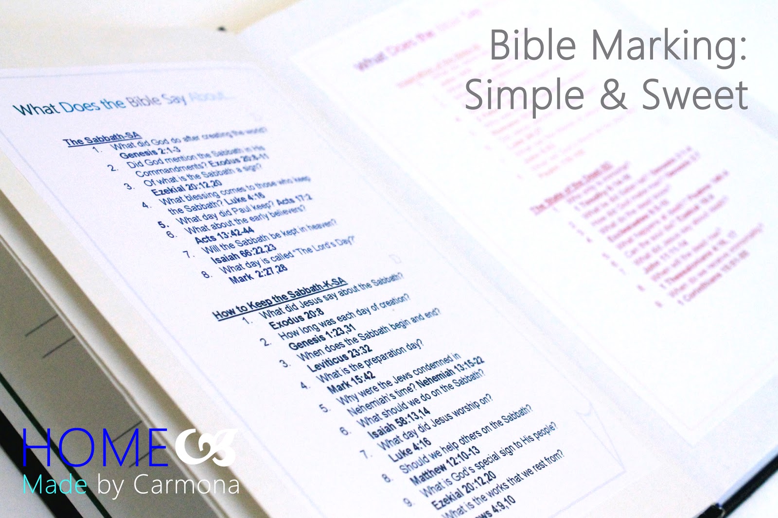 Bible Marking Sheets | Home Made by Carmona