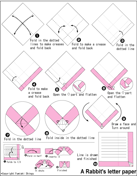 Origami Rabbit's letter paper - Easy Origami instructions For Kids