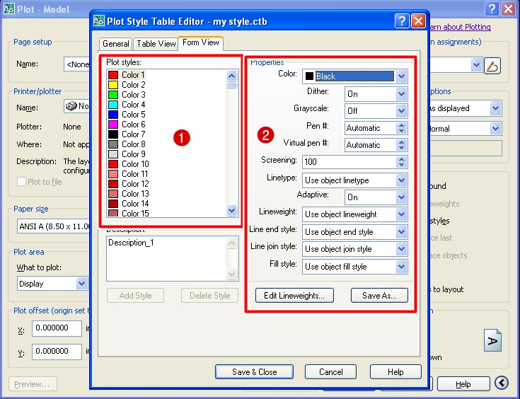 เรียน Autocad ออนไลน์ฟรี: ตั้งค่า Plot style ใน Autocad 2007