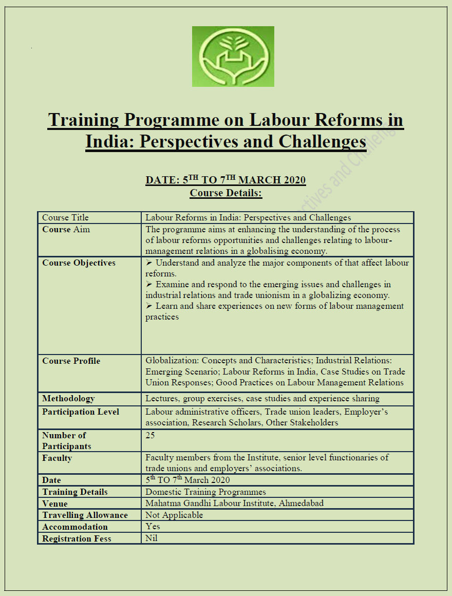 The Social Science Informer: Programme on Labour Reforms in India @MGLI