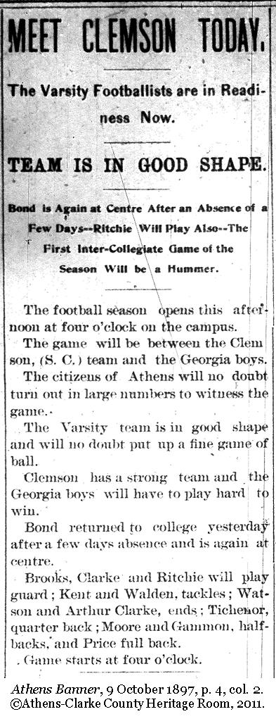 This Day in Athens: 9 October 1897: Georgia Plays Clemson for the First ...