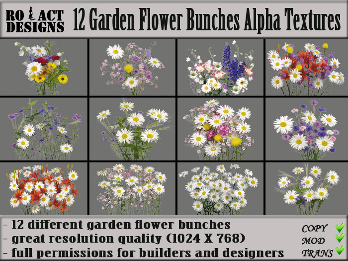 Ro!Act Designs: Ro!Act Designs 12 Garden Flower Bunches Alpha Textures