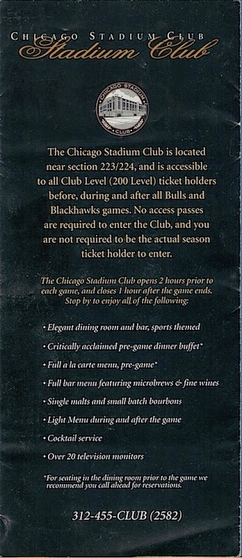 Stadium Club Menu