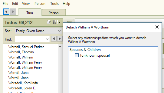 Family Tree Maker User: The case of the UnKnown Spouse