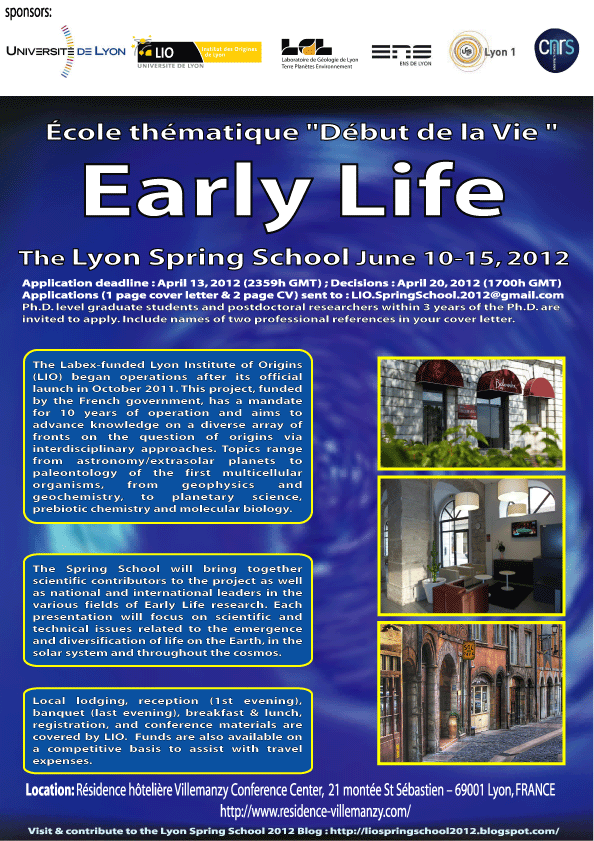 Spring School on "Early Life" 10-15 June, 2012: Spring School poster ...