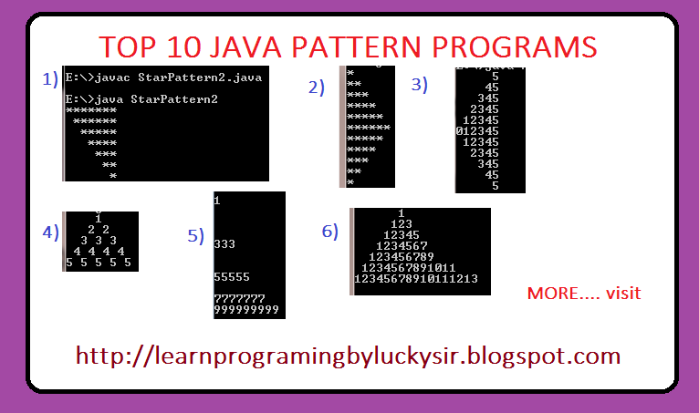 Learnprograming Byluckysir TOP 10 Java Pattern Programs Learnprograming Byluckysir TOP 10 Java Pattern Programs