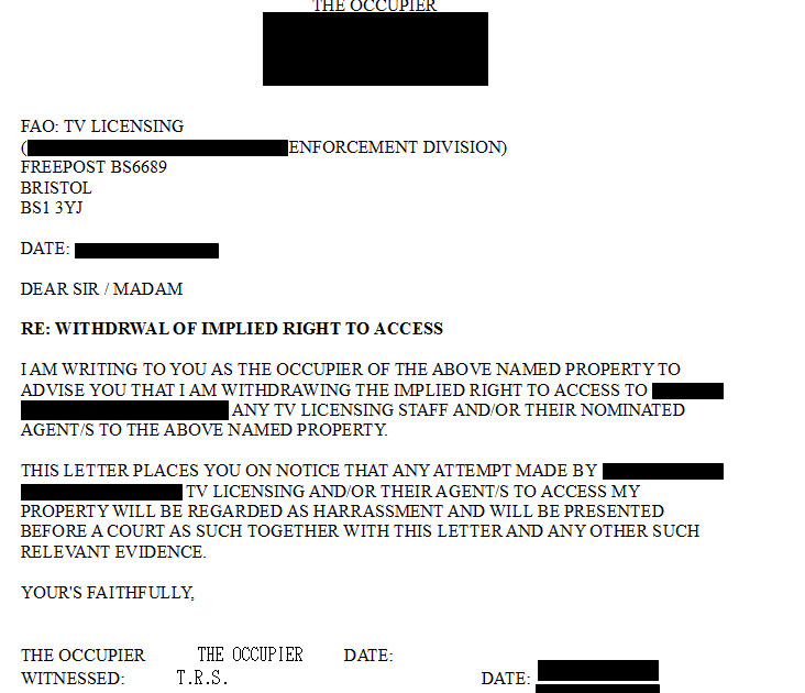 TV Licensing: Withdrawing Implied Rights of Access - A Tutorial
