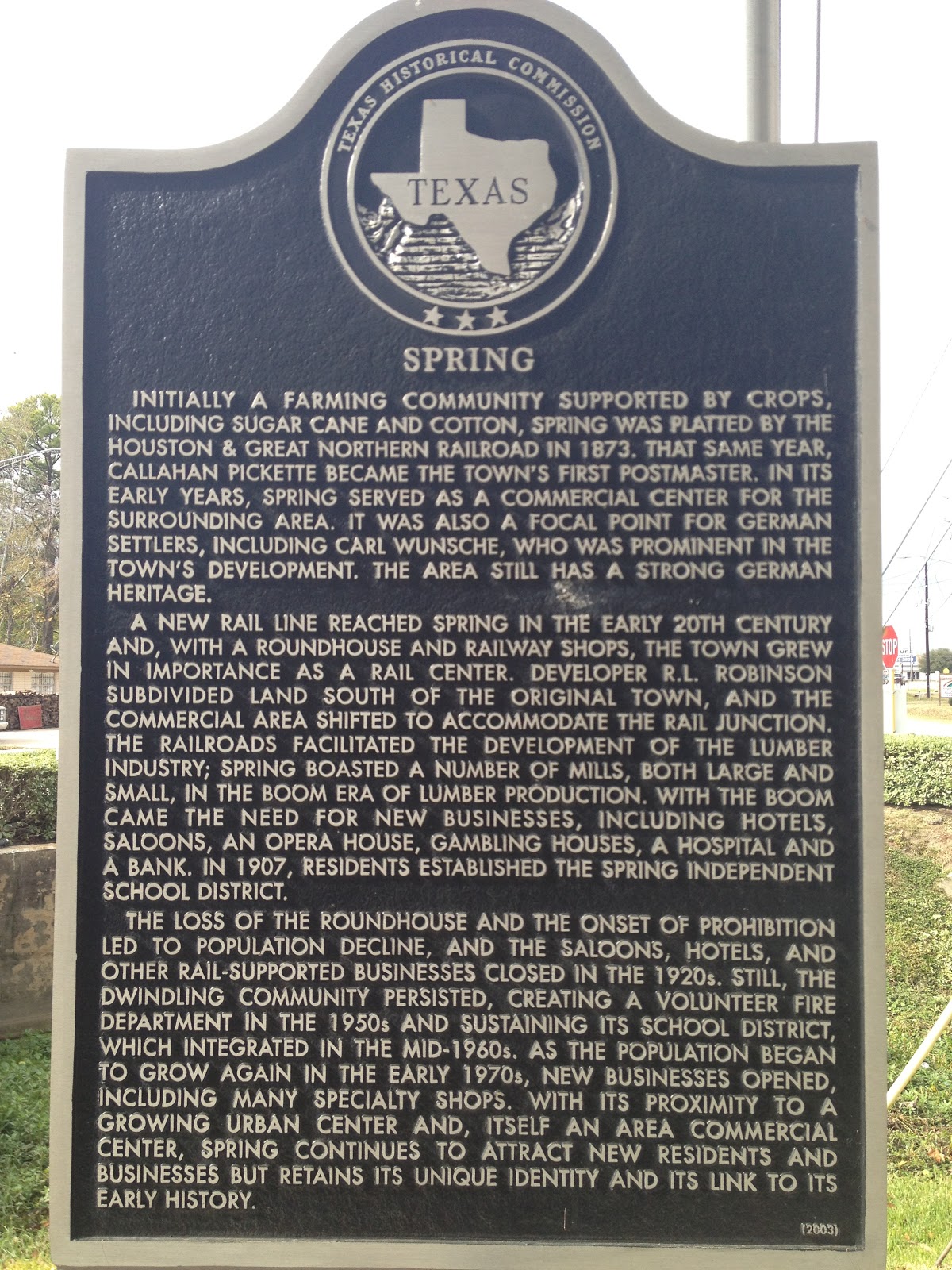 Living History: Old Town Spring Historical Marker