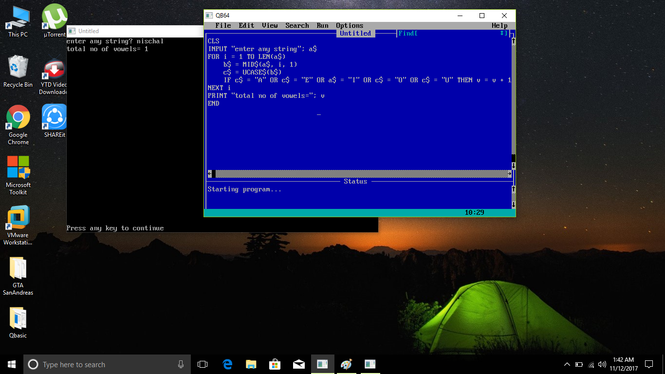 Practice makes Man Perfect: 3. Qbasic program to count total number of vowel in a given string...