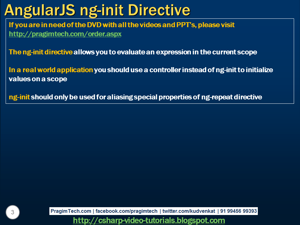 Sql server, .net and c# video tutorial: AngularJS ng-init directive Sql server, .net and c# video tutorial: AngularJS ng-init directive