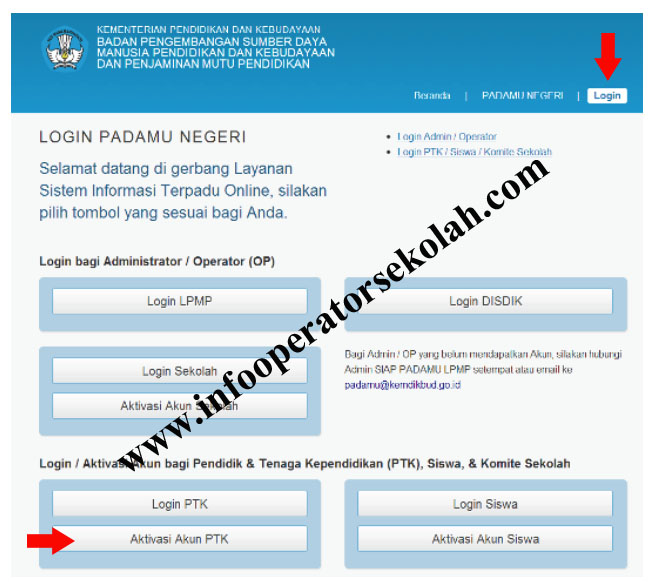 PANDUAN AKTIVASI AKUN PTK PADA SITUS PADAMU NEGERI ~ UPTD SDN 2 TEMIYANG