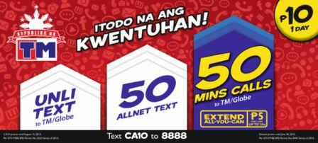 TM 10 pesos unlimited texts with text to all Networks and Call