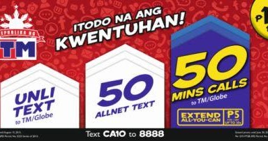 TM 10 pesos unlimited texts with text to all Networks and Call