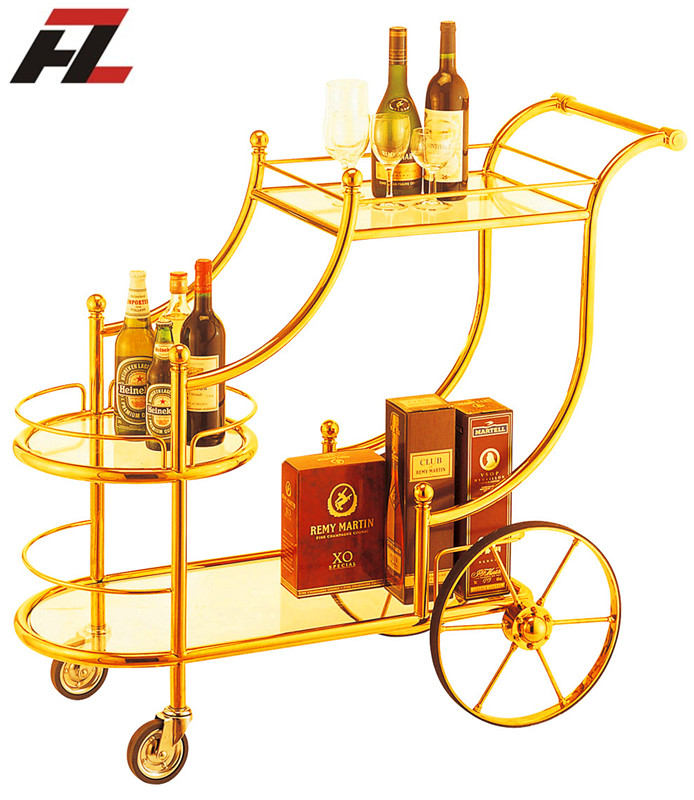 China hotel supplies manufacturer: Luxurious Drink Trolley with SS Handle
