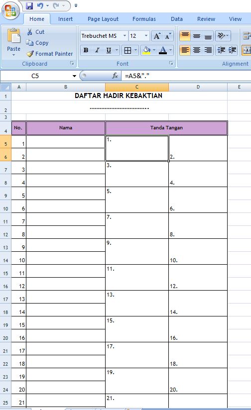 Cara Membuat Kolom Tanda Tangan dengan Rumus Excel | Hengki Candra Cara Membuat Kolom Tanda Tangan dengan Rumus Excel | Hengki Candra