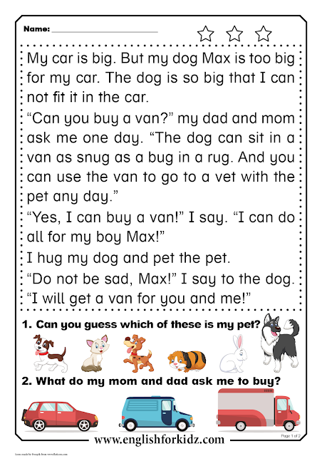 Reading Comprehension Worksheets: Short Word Stories