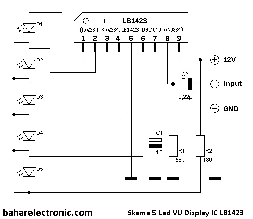 Skema 5 Led Vu Display Menggunakan Ic - Bahar Electronic - Kelek Tronic