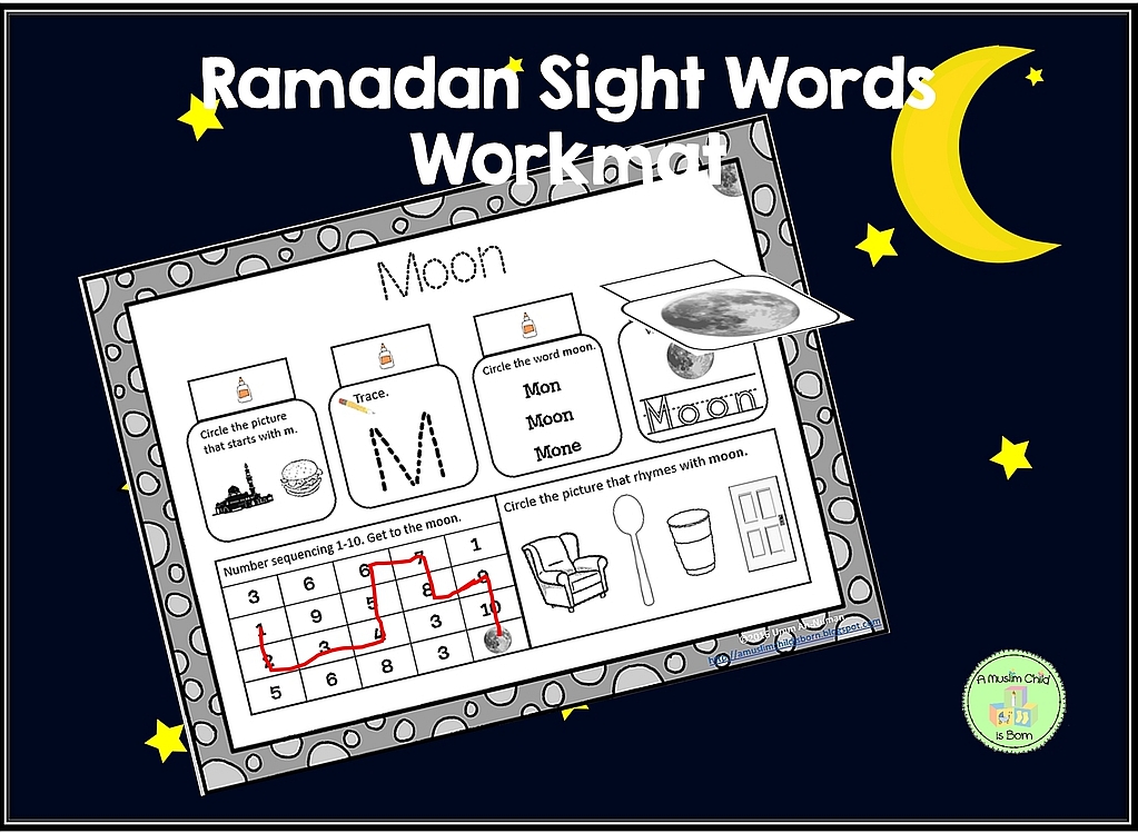 A Muslim Child is Born: Ramadan Sight Words Work mat: Moon