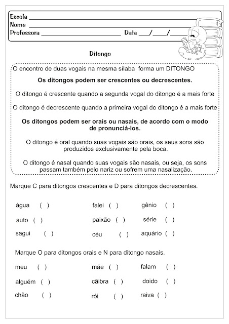 Atividades Infantil: Atividades de ditongo, tritongo e hiato