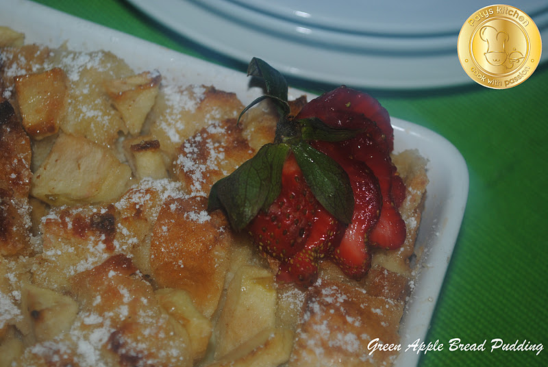 PATYSKITCHEN: GREEN APPLE BREAD PUDDING / PUDDING ROTI EPAL HIJAU