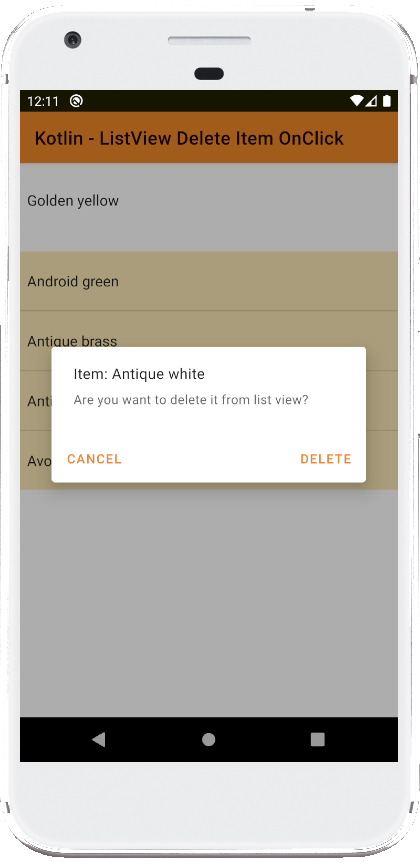 Android Kotlin Listview Delete Item On Click
