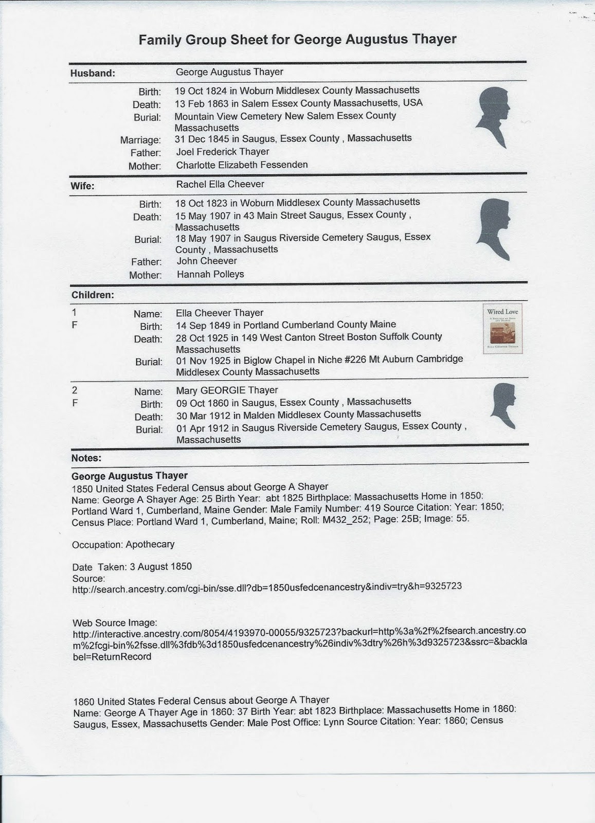 Jeannette's take on life: THE FAMILY GROUP SHEET OF GEORGE AUGUSTA THAYER