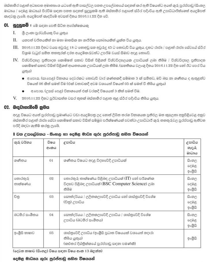 Recruitment of Sinhala / Tamil Graduates for Teaching Vacancies