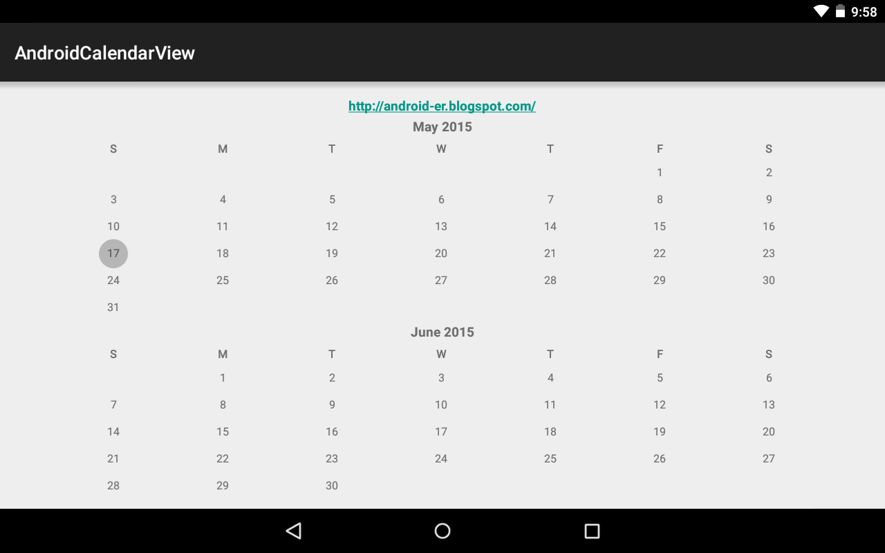 Android Er Calendarview Example