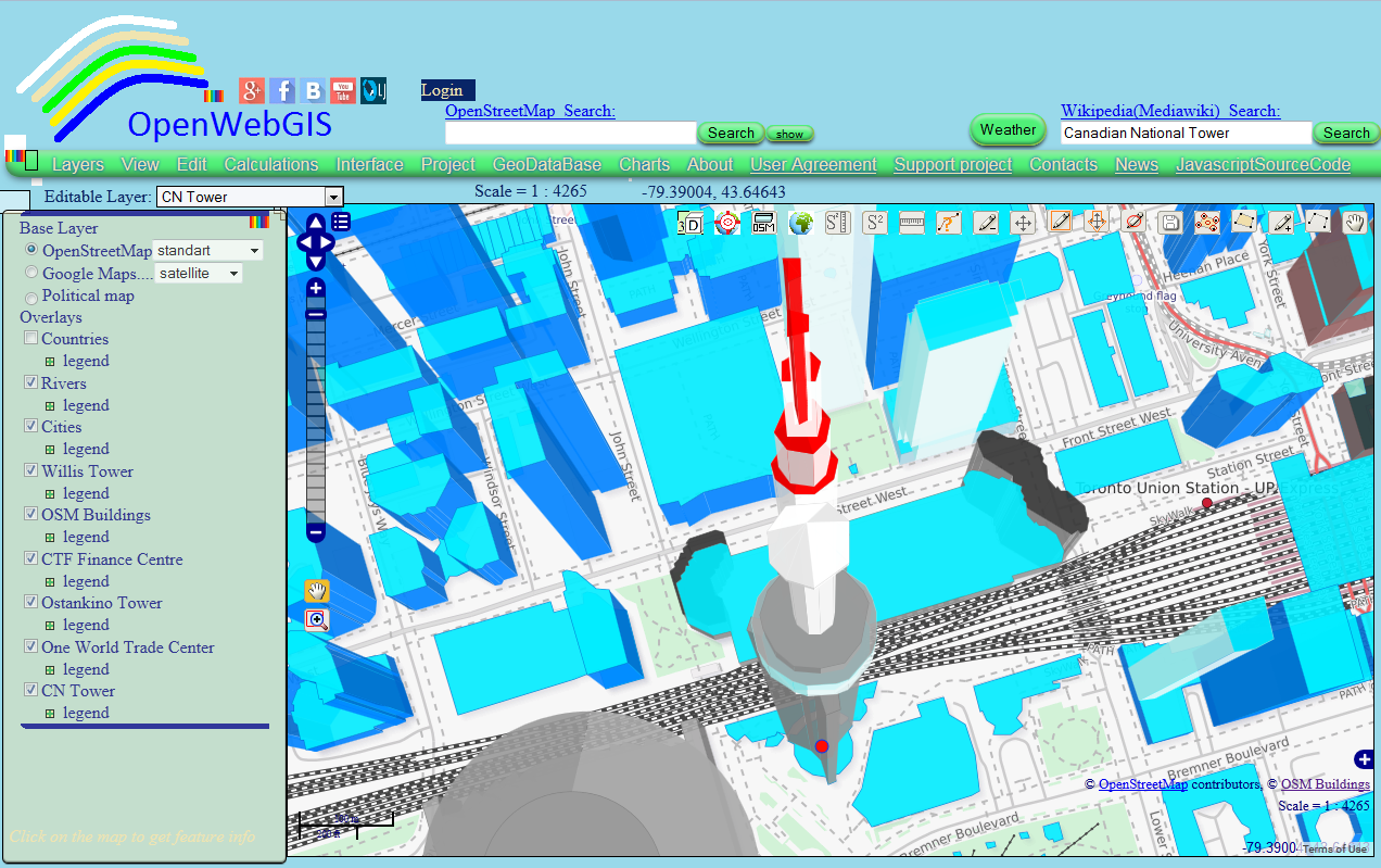 OpenWebGIS is free online GIS: Top 10 tallest freestanding structures on the map