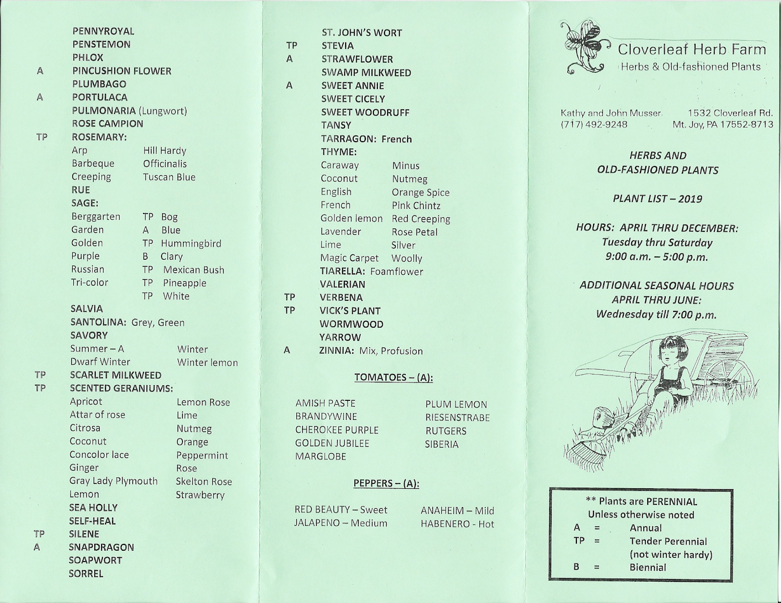 Cloverleaf Herb Farm: Plant List 2019