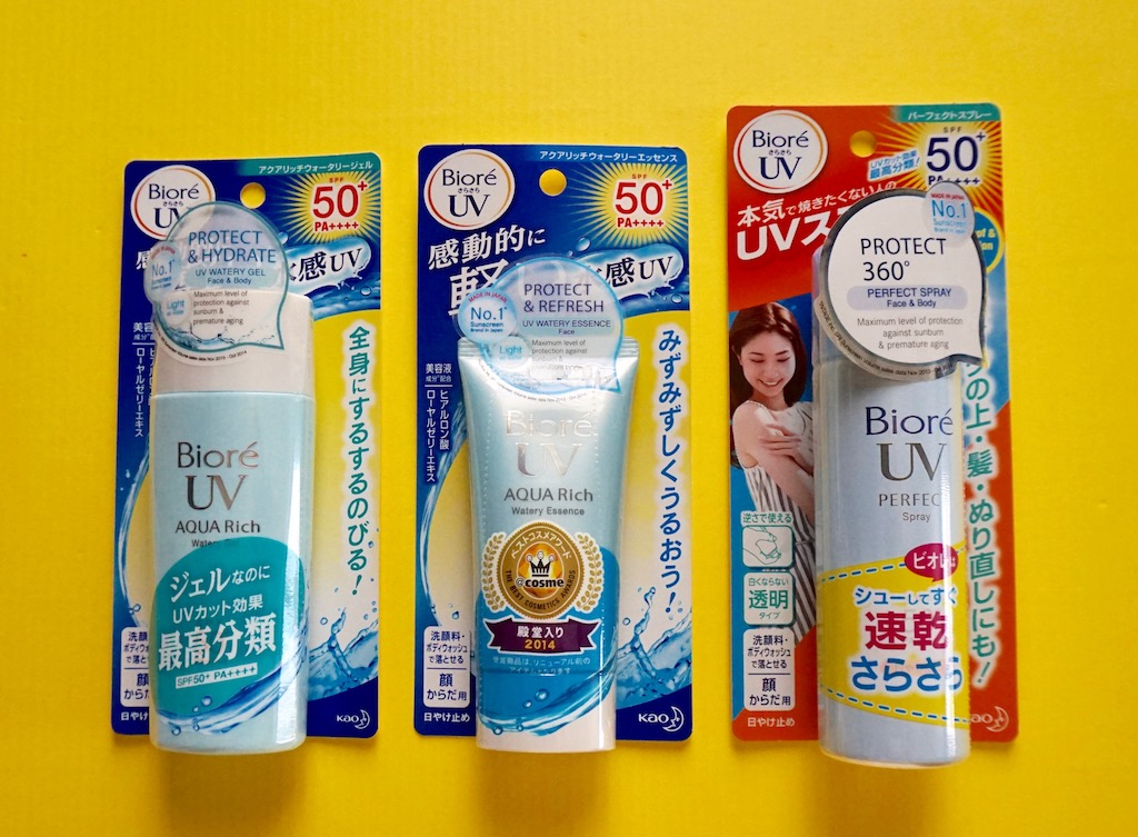 Biore Aqua Rich UV Watery Gel, UV Perfect Spray, Aqua Rich Watery ...