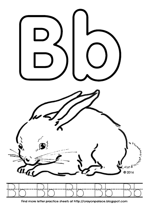 Crayon Palace: "B is for bunny" alphabet coloring page.