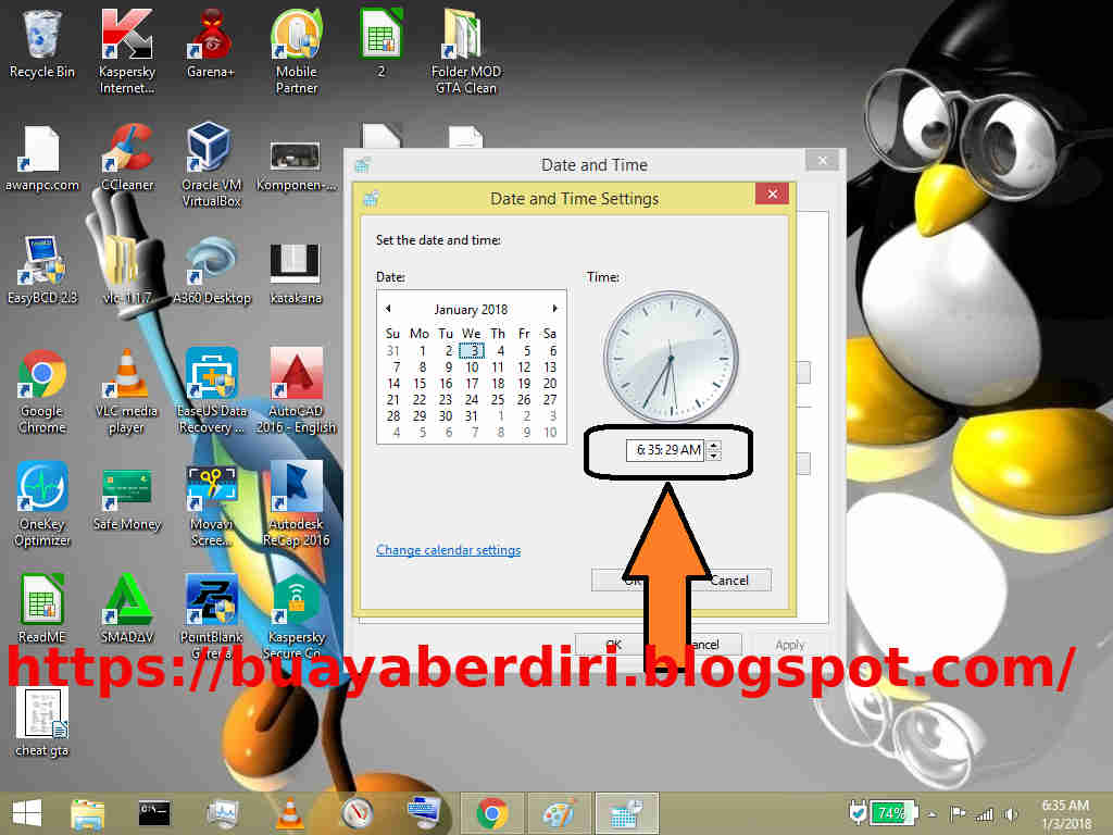 Mengubah tanggal dan waktu komputer di Windows secara manual