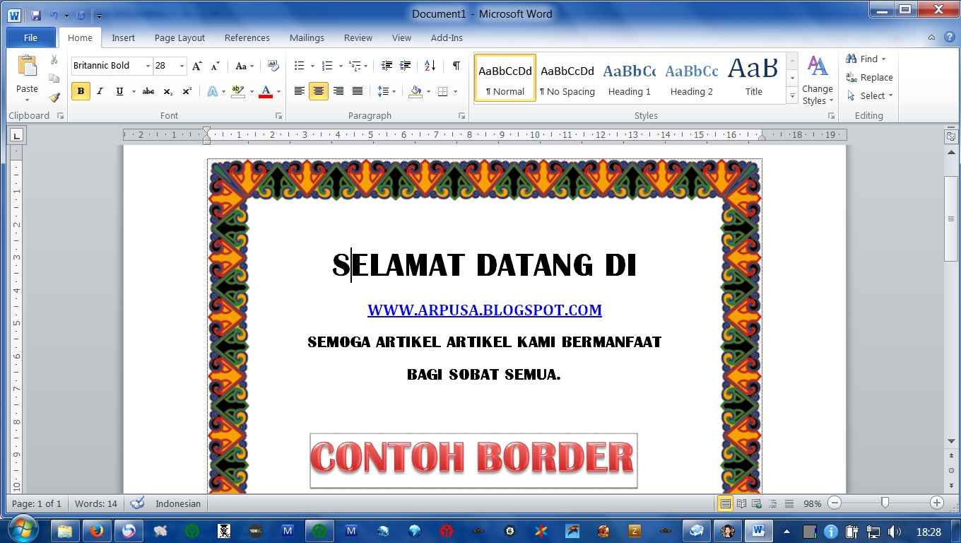 Membuat Border Cantik Pada Microsoft Office Word