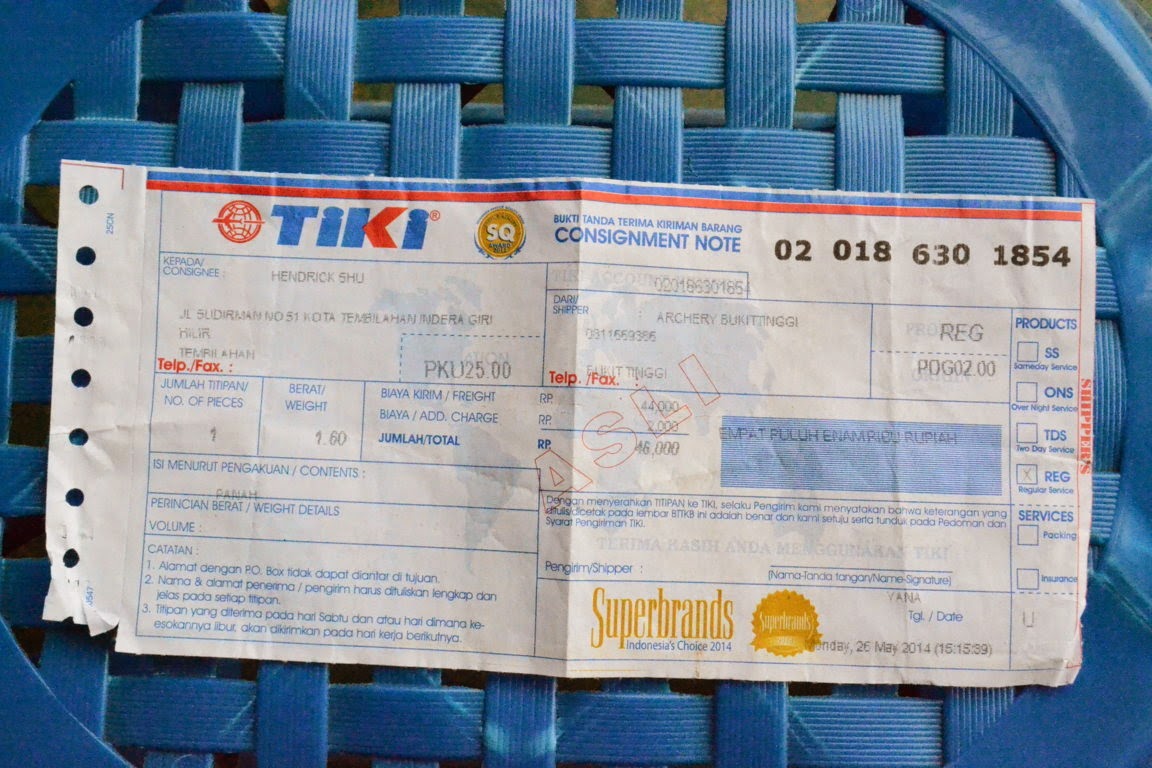 Kerambit Bukittinggi: Resi Pengiriman Tiki