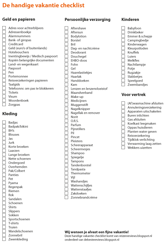 Vrije tijd, evenementen en vakanties: Een handige vakantie checklist ...