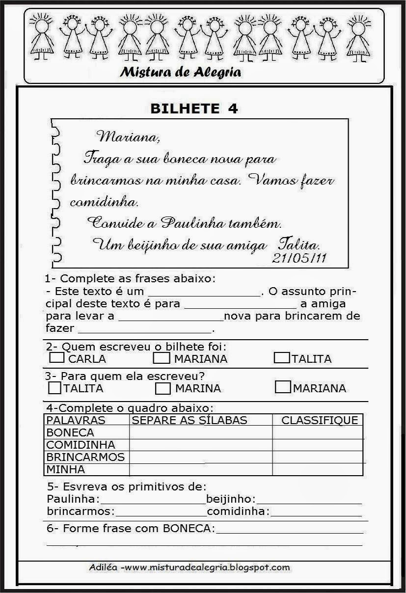 Genero Textual Bilhete Atividades - RETOEDU